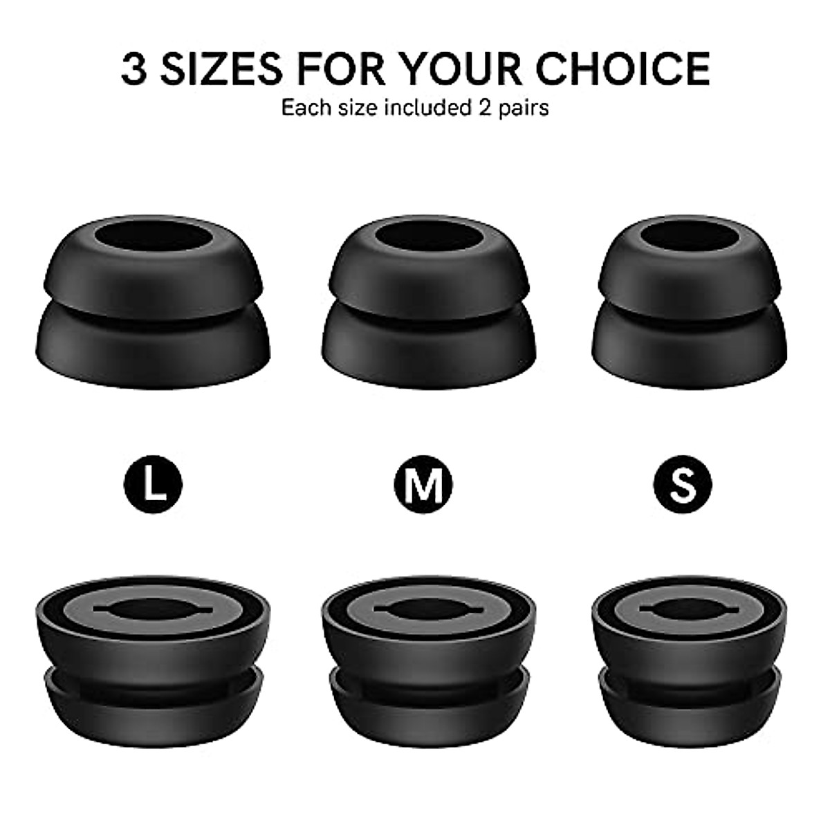 Delidigi Ear Tips for Galaxy Buds Pro, 6 Pairs Double Flange Silicone Eartips Earbuds Earplug Replacement Accessories Compatible with Samsung Galaxy Bus Pro 2021 S/M/L Size (6 Pairs Black)