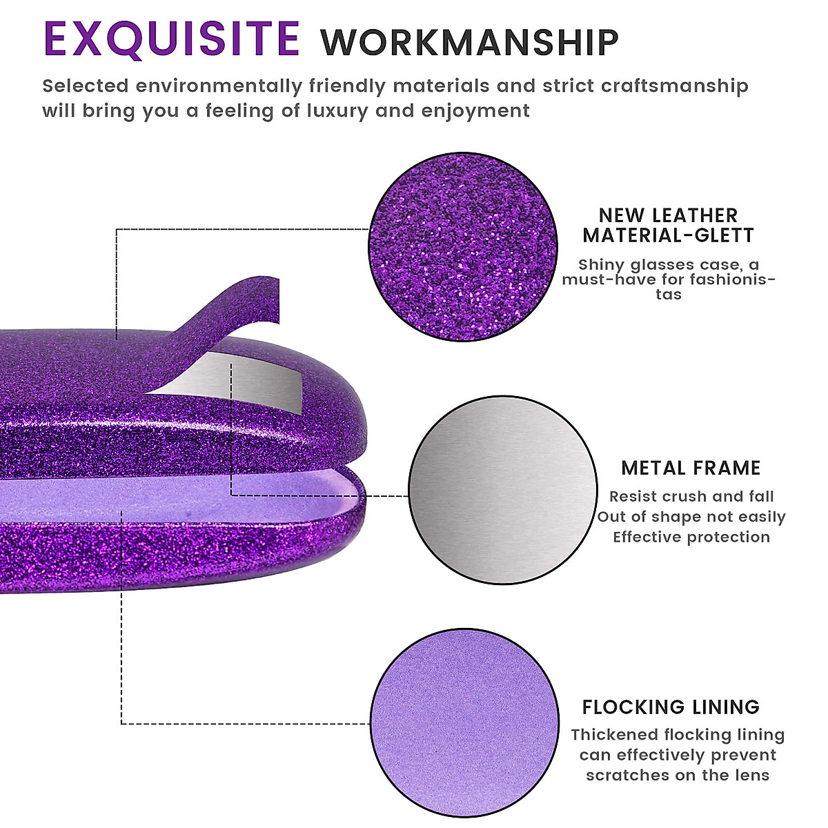 molshine Bling Hard Shell Glasses Case,Portable Sparkling Shiny Eyeglass Case for Men Women Girl Travel Study Work (Purple)