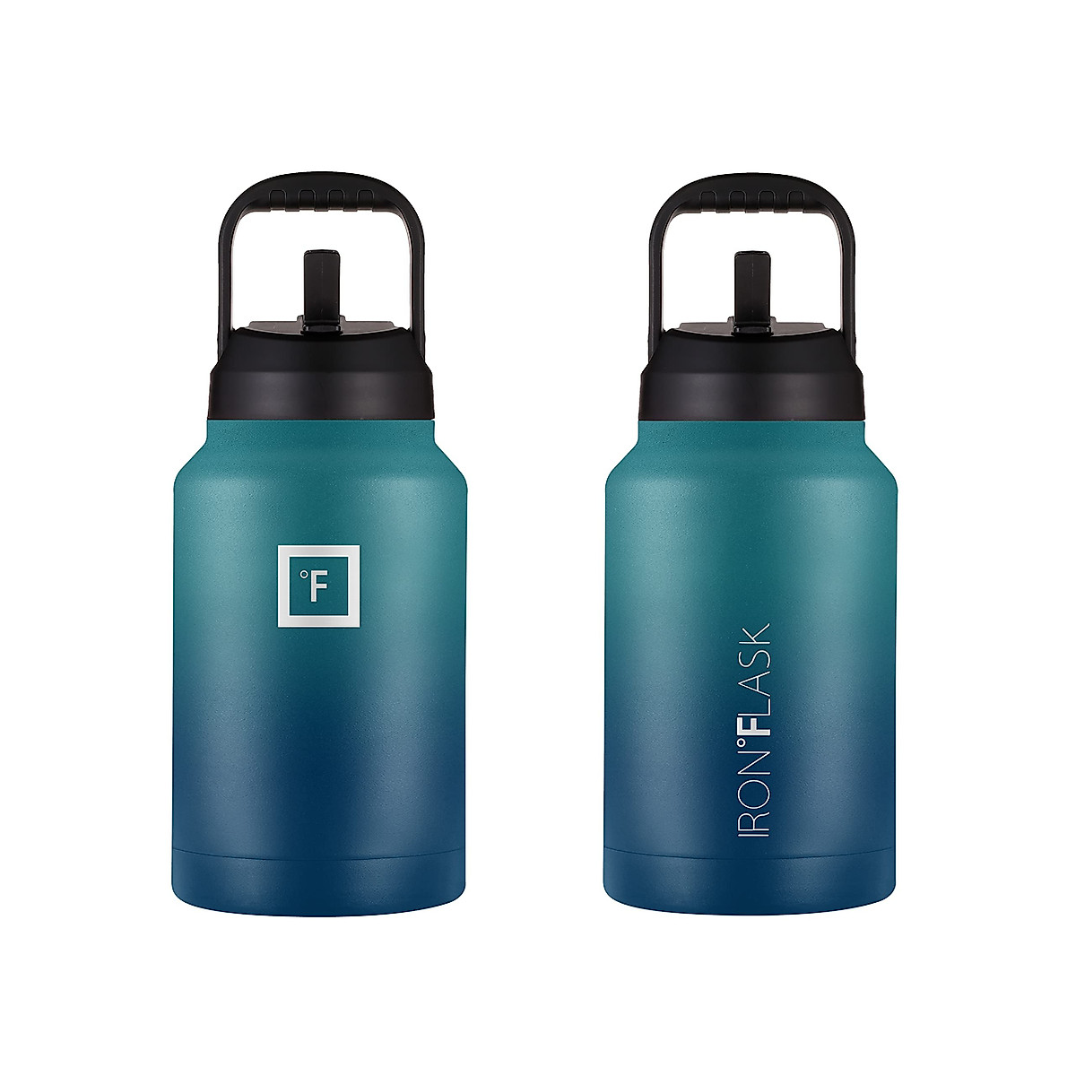 IRON °FLASK Sports Water Bottle - Gallon Series - 2 Lids (Straw and Spout), Leak Proof, Vacuum Insulated Stainless Steel, Double Walled, Thermo Mug, Metal Canteen Jug Growler - Dark Night, 128 Oz