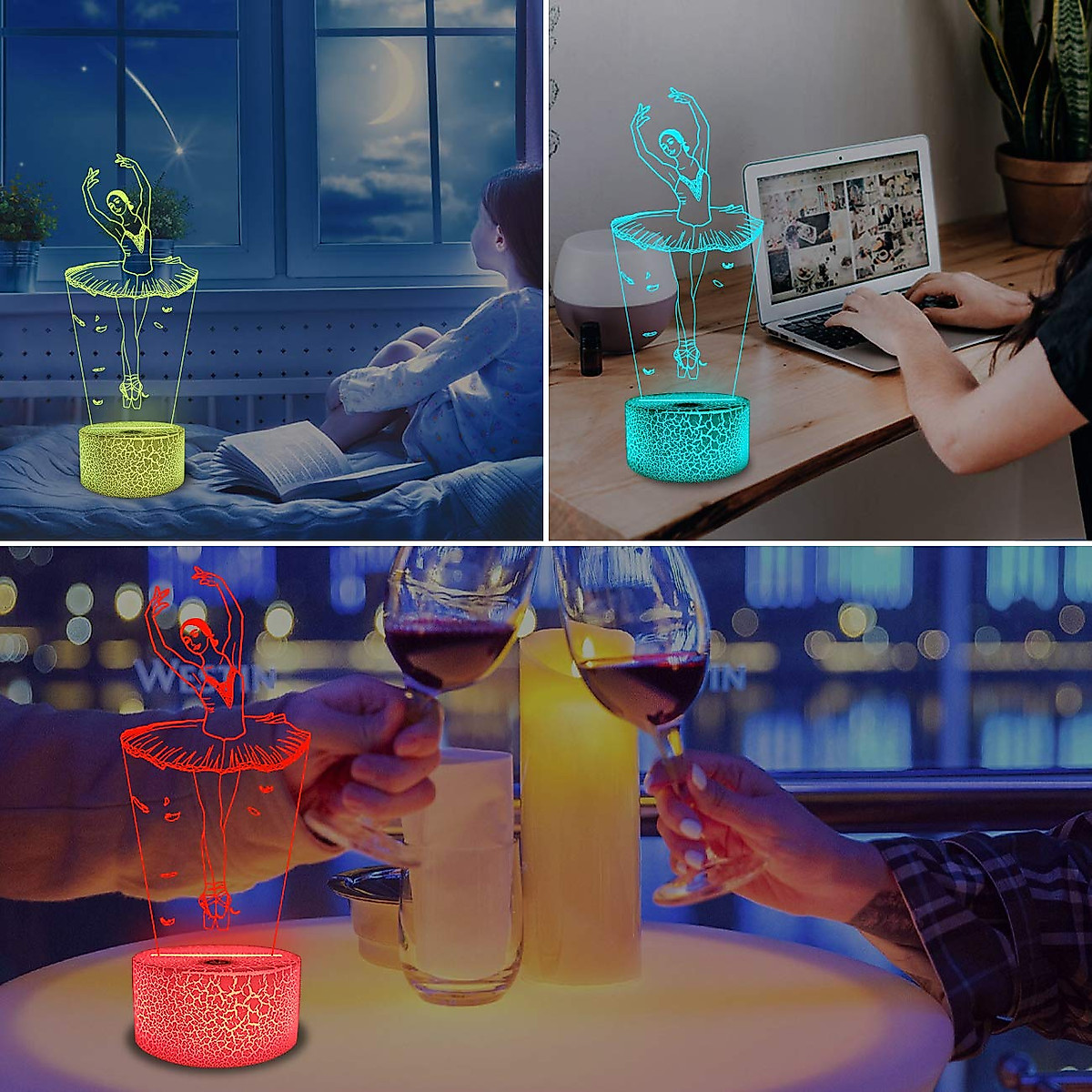 Ballet Dancing Gifts, 3D Illusion Lamp Kids Night Light with Remote Control 16 Colors Changing Gifts for Mom, Birthday Gift, Wedding Gifts, Grandmother Gifts, Valentines Gift, Graduation Gifts, Friend