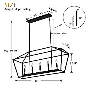 Untrammelife 5-Light Linear Pendant Light Fixture, Kitchen Island Lantern Pendant Lighting, Linear Chandelier with Adjustable Height in Coal Black Finish