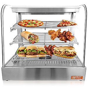HeatMax 251823 Commercial Electric Stainless & Curved Glass Food Warmer Display Case for Pizza, Chicken, Burgers, Patties, Empanadas or any Hot Food