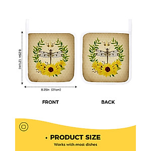 Pot Holder Set of 2 Dragonfly and Crown Sunflower Wreath Potholder Heat Proof Non-Slip Pot Holders,Yellow Honeycomb Hot Pads Potholders for Kitchen Cooking Baking BBQ