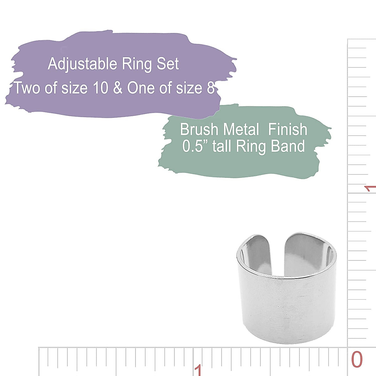 Spinningdaisy Adjustable Brushed Metal Tube Knuckle Ring Set of 3 (Silver Plated Big Size)