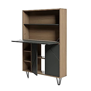 Nexera 611057 Slim Bar Cabinet, Secretary Bookcase Desk with Storage
