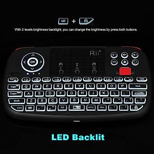 Rii (Upgrade) i4 Mini Bluetooth Keyboard with Touchpad, Blacklit Portable Wireless Keyboard with 2.4G USB Dongle for Smartphones, PC, Tablet, Laptop TV Box iOS Android Windows Mac.Black