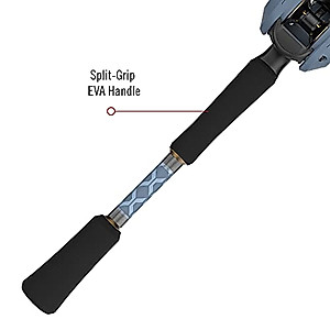 Quantum Smoke X Baitcast Reel and Fishing Rod Combo, 7-Foot 2-Inch 1-Piece EGC4 Composite Cranking Fishing Pole with Split-Grip EVA Rod Handle, Right-Hand Retrieve, Blue