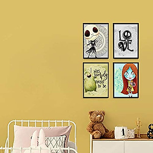 Silly Goose Gifts Nightmare Before Christmas Themed Character Wall Art Decor Baby Nursery Love (4pc Love Art Set)