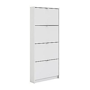Pemberly Row Modern 4 Drawer Shoe Cabinet, 12-Pair Shoe Rack Storage Organizer in White