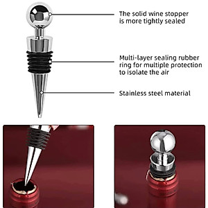 WICKS & WINE STAINLESS STEEL WINE ACCESSORY GIFT SET - BOTTLE OPENER, DRIP RING, BOTTLE STOPPER, WINE POURER