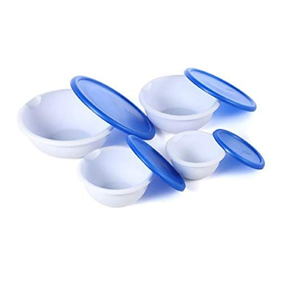 Sterilite 8 Piece Covered Set Bowl, Multisize, White & Blue