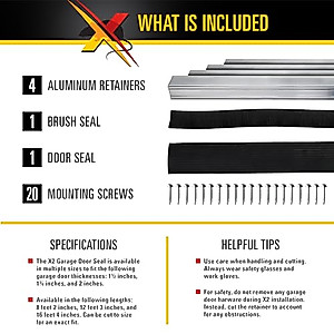 Xcluder X2 Rodent Proof Overhead Sectional Door Seal Kit, 16’4” Wide for 2” Thick Doors, Stops Mice, Rats and Weather, Suitable for Residential or Commercial Property Use