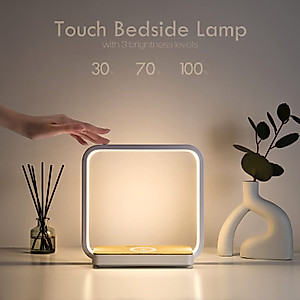 WILIT Bedside Lamp with Qi Wireless Charger, A13 Table lamp 3 Step Dimmable Touch Control Desk Lamp for for Living Room, Bedroom, Kids Room.
