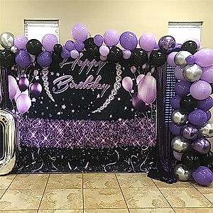 Purple and Black Balloons, 12 Inch Dark Purple Light Purple Black Balloons with Metallic Purple Confetti Latex Balloon Set for Girls Women Halloween Birthday Bridal Shower Wedding Party Decorations