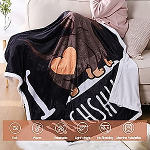 Famitile Dachshund Throw Blanket, Love Dachshund Soft Sherpa Flannel Blanket Warm Cozy Fleece Blanket Cute Cartoon Fuzzy Dachshund Blanket for Kids and Adults Couch Bed Chair Sofa