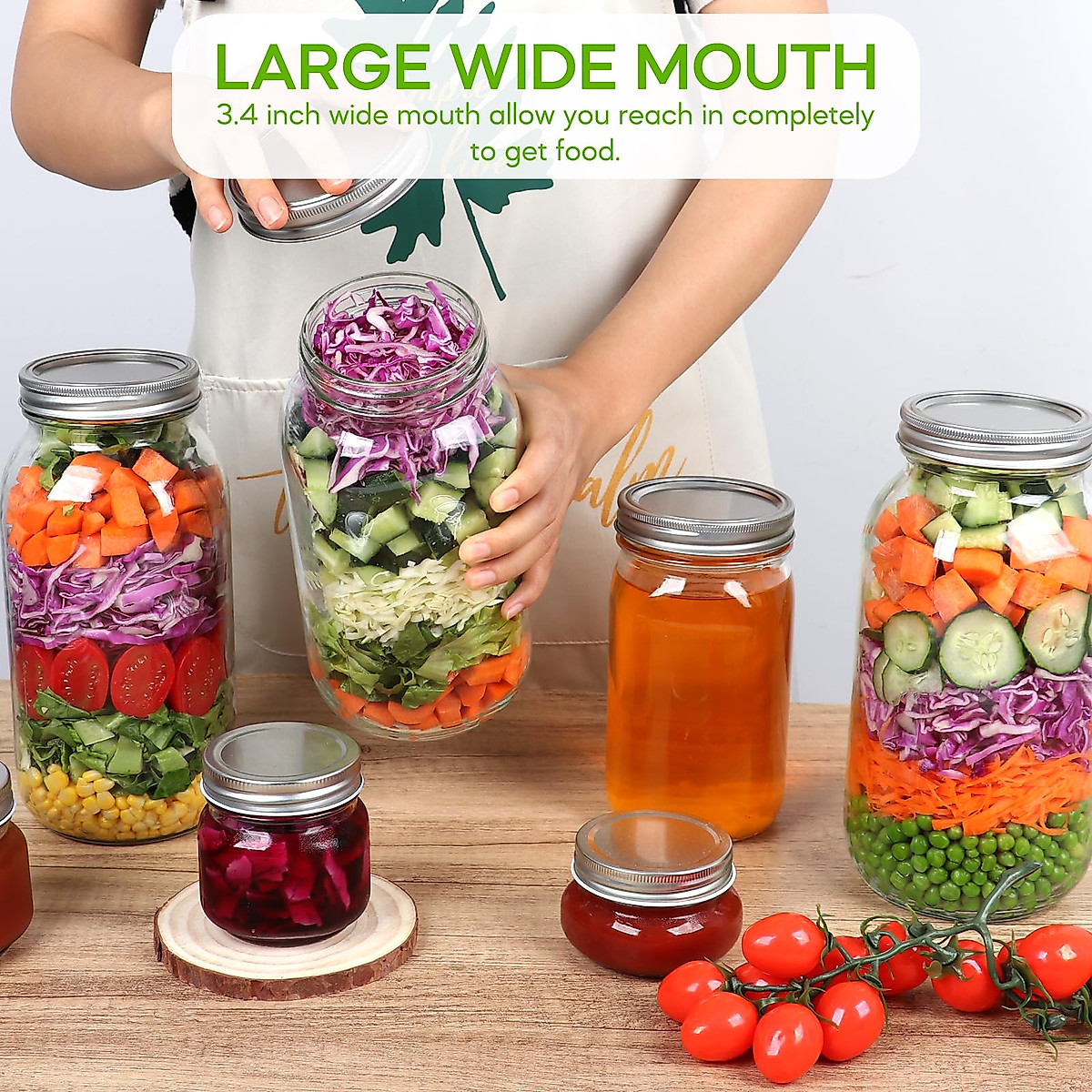 Mcupper 3 Pack Wide Mouth Mason Jars 64 oz, Half Gallon Mason Jars, Large Canning Jars with Lids and Bands for Canning & Storing, Labels & Brusher Included