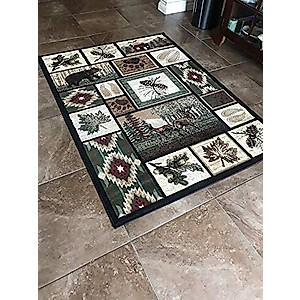 Carpet King Cabin Style Area Rug Rustic Western Country Bear Elk Deer Bear Wildlife Lodge Native Design 386 (5 Feet 2 Inch X 7 Feet 3 Inch)
