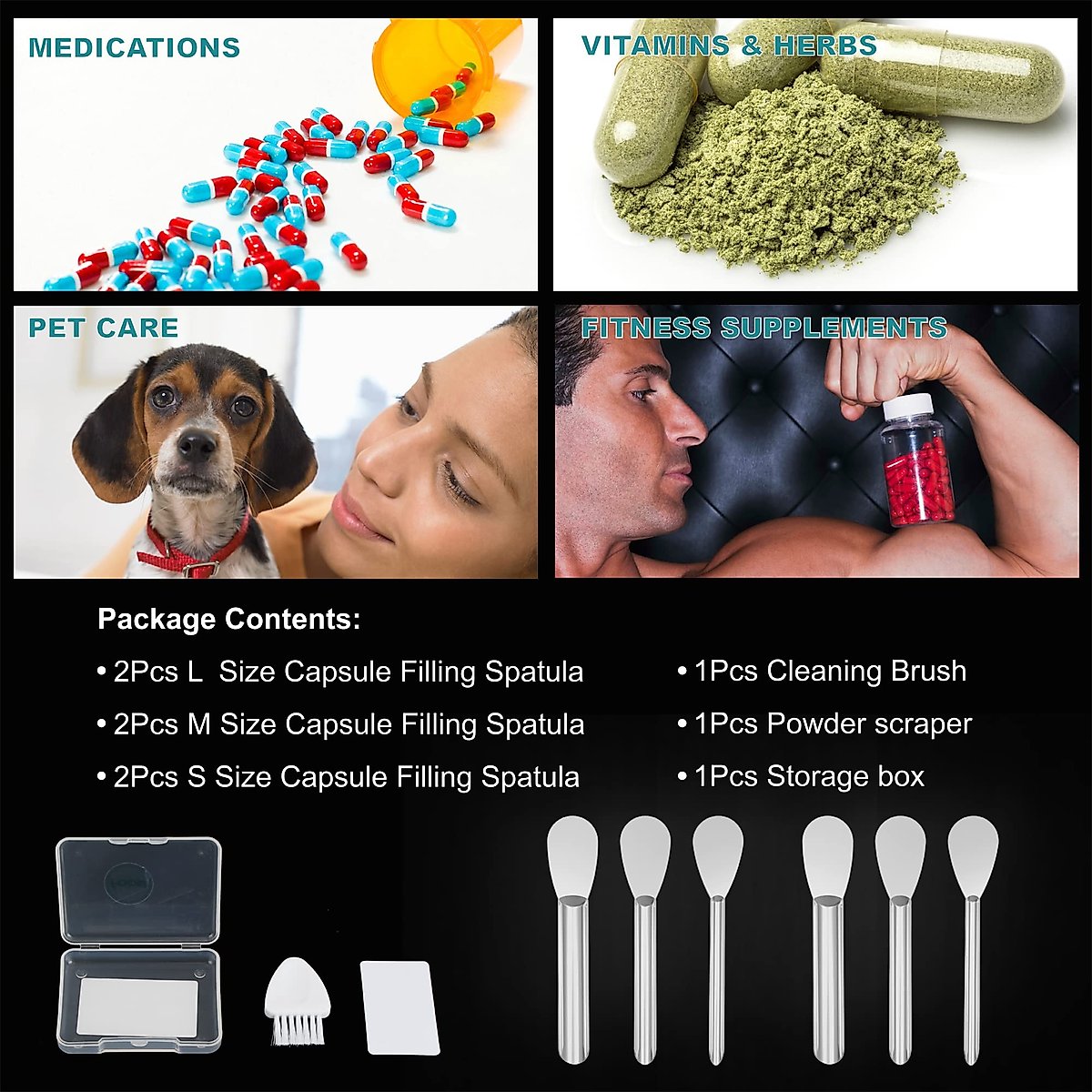 Capsule Filling Machine Kit for Pill Filler - Micro lab Spoons Spatula Tool for Gel Capsules Empty Quickly Fill Tray All Sizes # 000 00 0 1 2 3 4 5