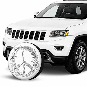 AOYEGO Peace Sign Spare Tire Cover 15 inch Boho Hippie Wreath Polyester Universal Wheel Tire Cover for Trailer Camping Weatherproof for Rv SUV Truck Camper Travel