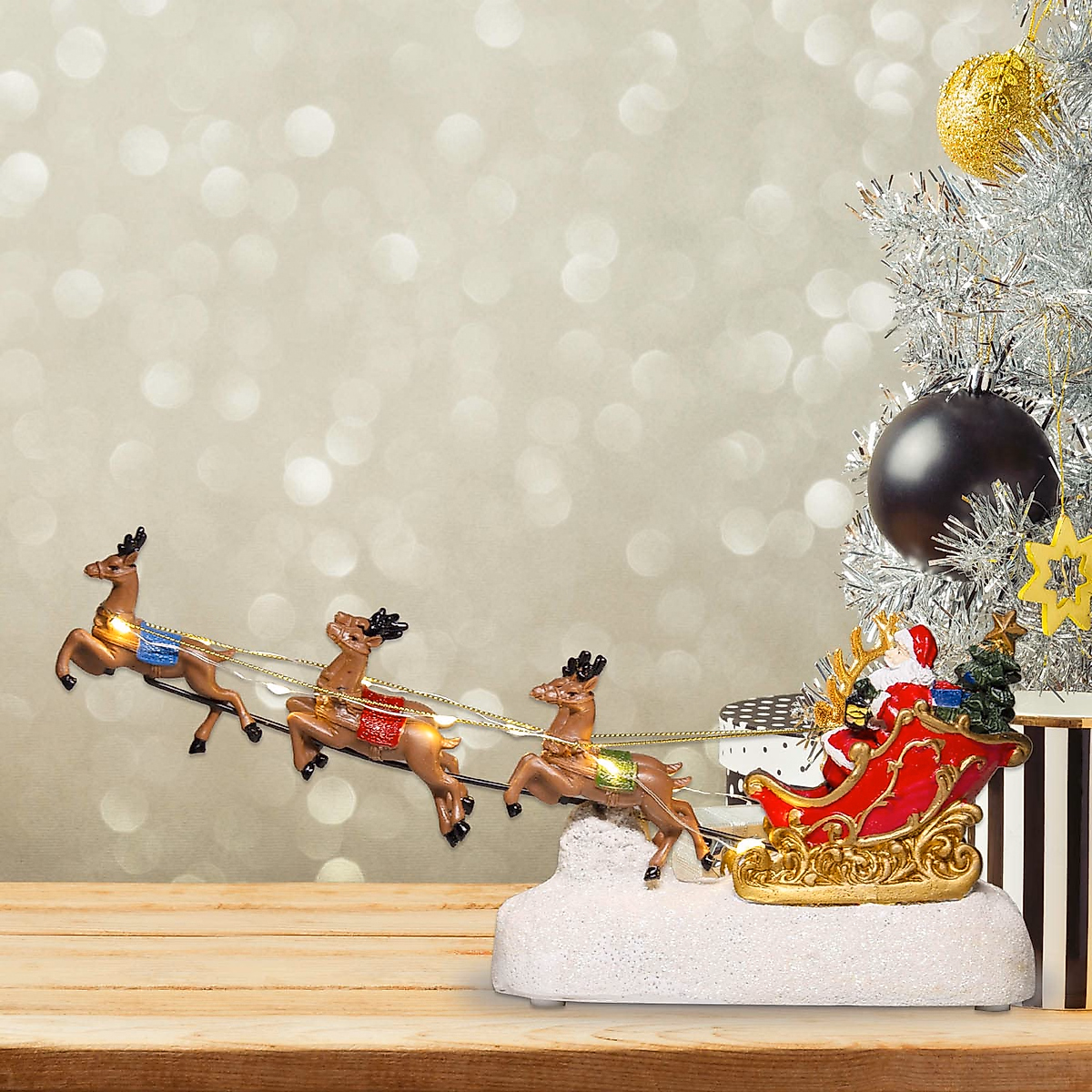 innodept12 Santa's Sleigh and Reindeer Assortment - Christmas Reindeer Car with LED Light UP