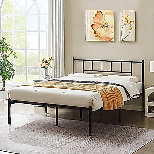 VECELO Queen Bed Frame, 14 Inch Metal Platform with Headboard, Heavy Duty Steel Slat Support, No Box Spring Needed, Easy Assembly