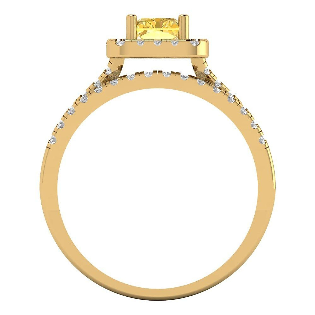 Clara Pucci 1.6ct Emerald Cut Halo Solitaire Yellow Simulated Diamond Engagement Promise Bridal Ring Band set 14k Yellow Gold 7.5