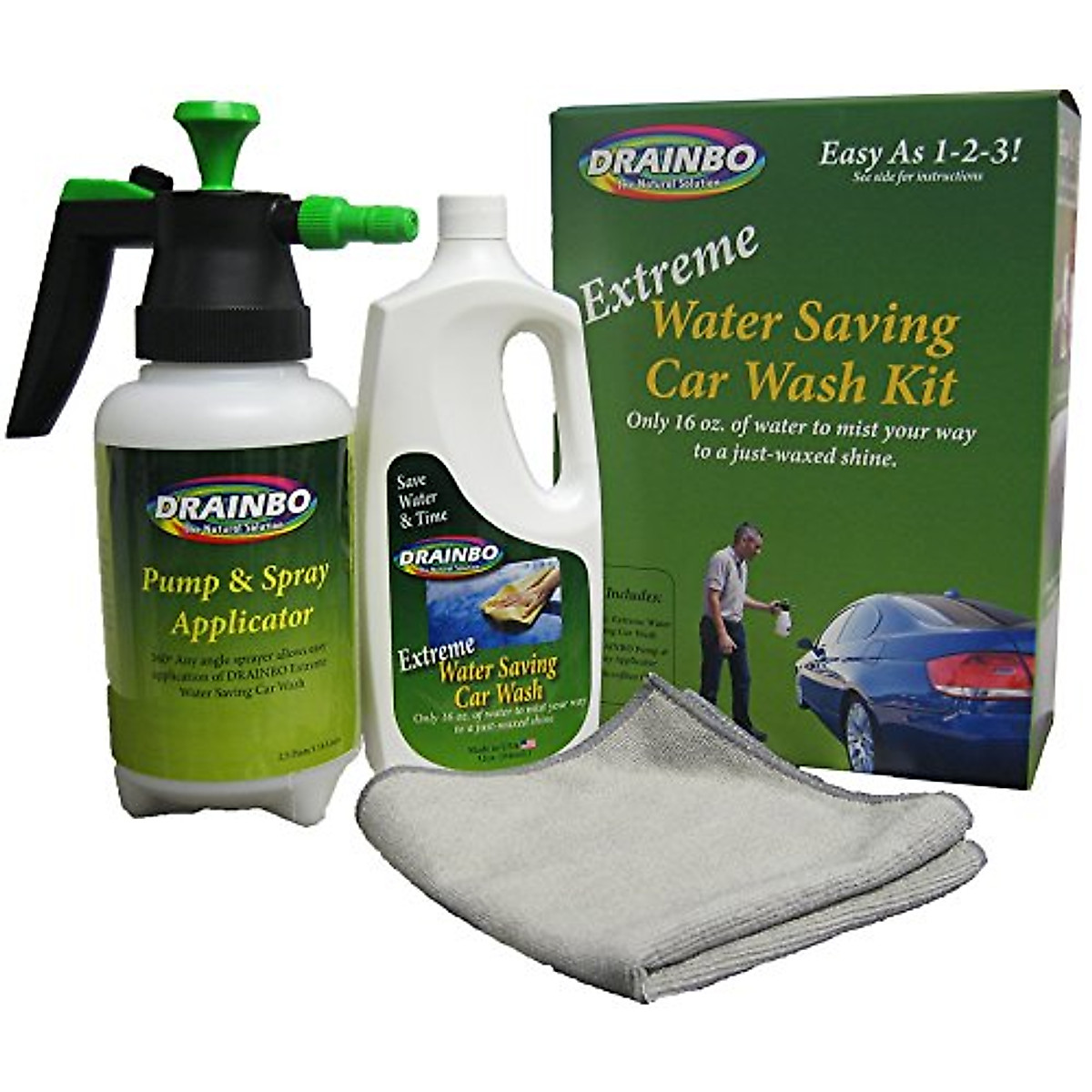 Drainbo 12010 KIT Extreme Water Saving Car Wash Kit with Pump and Spray and Microfiber Cloth