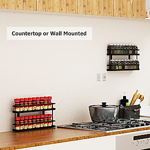 MEIQIHOME 4 Tier Spice Rack Organizer, Spice Shelf Storage Holder for Kitchen Cabinet Pantry Door Wall Mount, Countertop, Black