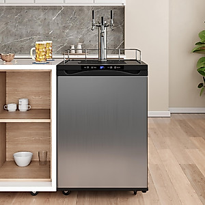 EdgeStar KC3000SSTRIP Full Size Triple Tap Kegerator with Digital Display - Black and Stainless Steel