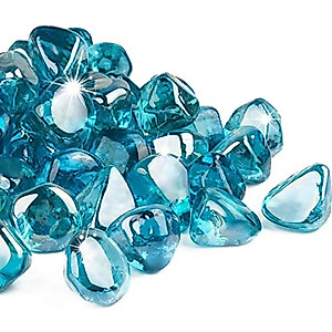 GASPRO 10 Pound Fire Glass Diamonds 1 Inch, Fire Pit Glass Rocks for Gas Fireplace and Fire Pit, Caribbean Blue, High Luster