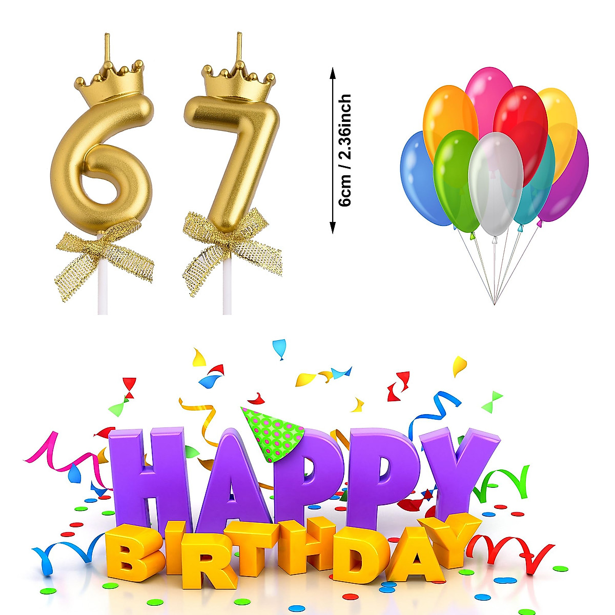 VSHILI 67th 76th Birthday Candles, Gold 76 67 Year Old Number Birthday Candles, Happy Birthday Party Cake Topper Decoration Gifts for Women Men
