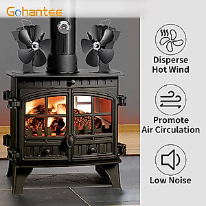 5 Blades Fireplace Fan Heat Powered Wood Stove Fan Circulates Warm Heated Air for Gas Pellet Wood Log Burner Stove Fan Efficient Heat Distribution Eco-Friendly with Thermometer