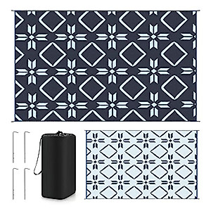 Kohree Outdoor Plastic Straw Rug 6x9, waterproof mat for camping patio rugs clearance rugs with 4 corner loops for patio, deck, backyard, picnic. Easy to clean & carry.