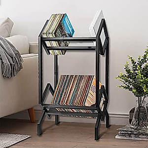 BOEASTER Vinyl Record Storage Rack, Record Holder 160-200 LP Storage Shelf Display Stand for Albums Books Magazines Files, Matte Black