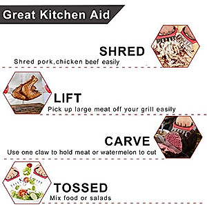 SCN Bear Claws Meat Shredder-BBQ Claws Stainless Steel Fork Set For Shredding Pulling Lifting Pork Chicken Beef With Heat Insulated Handel Set of Two Barbecue Grilling Tool