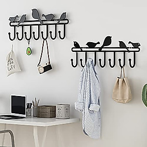 Coat Rack Wall Mount Birds Hook, Entryway Key Holder Black Wall Metal Hooks for Hanging Coats Towels Hat Clothes Keys Pet Leash Bag Umbrella Heavy 5 Bird Decorative Modern 7 Hooks