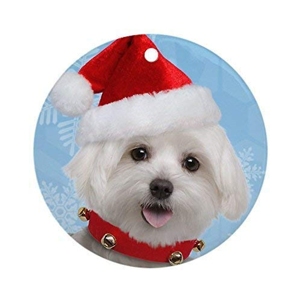 Mesllings Holiday Ornaments for Xmas Tree Maltese Puppy Round Craft Gift Ceramic Ornament Decorations
