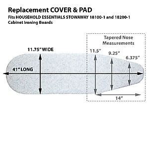 Household Essentials 2019 STOWAWAY Ironing Board Replacement Pad and Cover | 40-42.375"L*11.5-12" W | Willow
