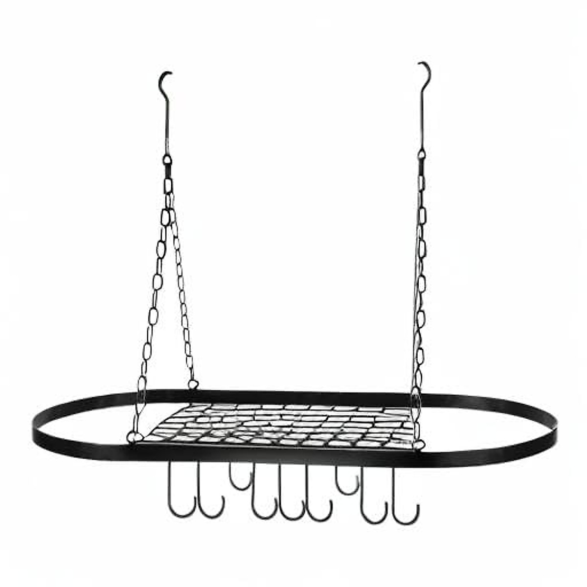 Sorbus® Pot and Pan Rack for Ceiling with Hooks — Decorative Oval Mounted Storage Rack — Multi-Purpose Organizer for Home, Restaurant, Kitchen Cookware, Utensils, Books, Household (Hanging Chrome)