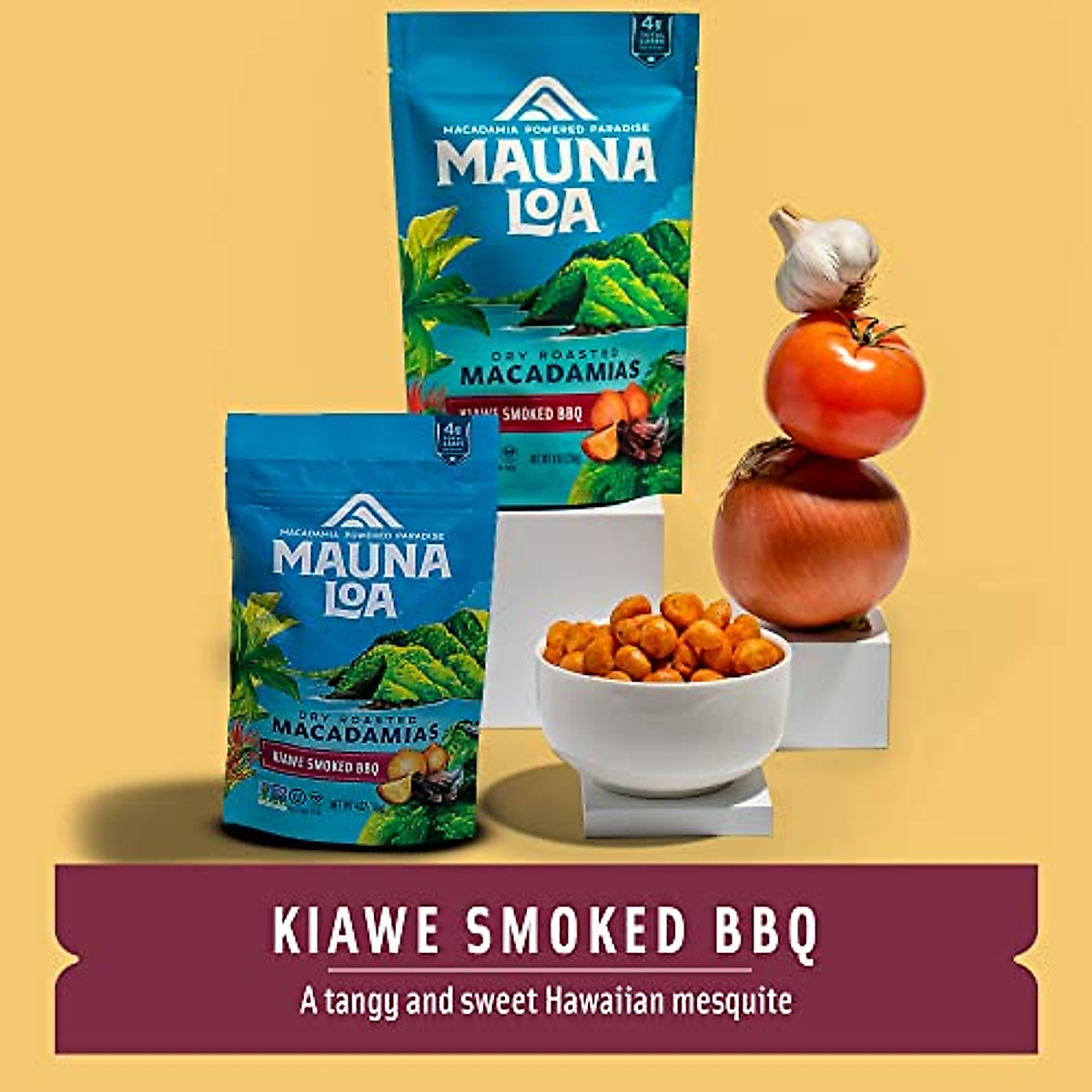 Mauna Loa Premium Roasted Macadamia Nuts, Kiawe Smoked BBQ Flavor,7 Oz Bag