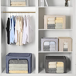 2Pack Stackable Storage Bins Oxford Frame Storage Box with Clear Window, Label Holder, Durable Carry Handles (Light Grey, 3x36L-15.7x11.8x11.8)