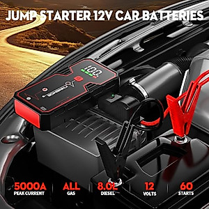 FNNEMGE Car Jump Starter, 5000A Peak 23800mAh 12V Jump Starter Battery Pack(Up to All Gas, 8.0L Diesel Engine),with USB Charge Output Port,LED Light,HD Large Screen.