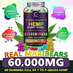GPGP GreenPeople (3 Pack) Hemp Gummies 60,000mg Extra Strength, 100% Natural Hemp Oil Infused Bear Gummy, Promotes Focus Calm, Sleep and Calm Mood