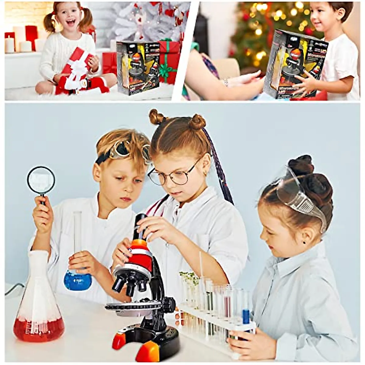 Microscope Kit for Kids 8-12,Ideal Science Experiment Toys for Boy Girl.Student Educational STEM Project,1250x Beginner Microscope,7X Magnifier Set to Child Activities.Gift Package for Age 8 9 10 11