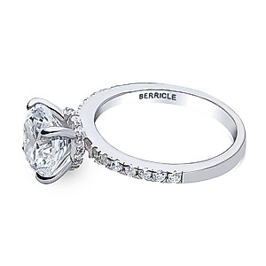 BERRICLE Sterling Silver Solitaire Wedding Engagement Rings 2.7 Carat Round Cubic Zirconia CZ Hidden Halo Promise Ring for Women, Rhodium Plated Size 5.5