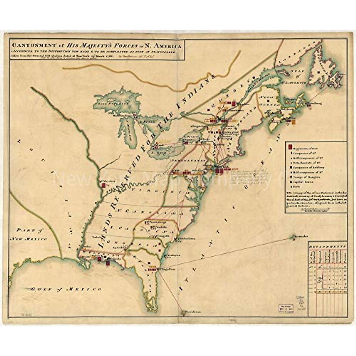 1767 Map| Cantonment of His Majesty's Forces in N. America According to The Disposition Now
