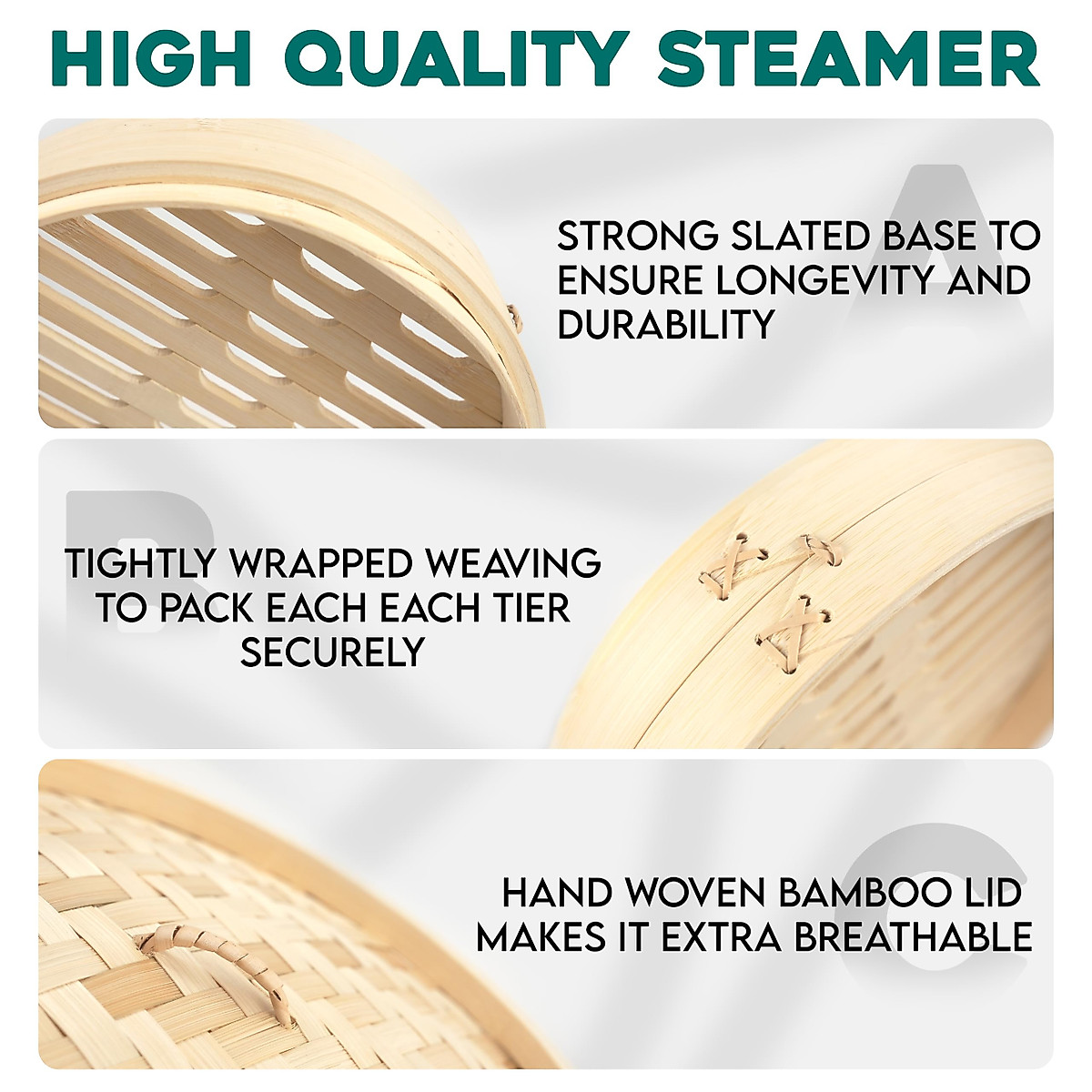Dumpling Bamboo Steamer for Cooking with a Lid 10 Inch 2 | Tier Wooden Basket with 2 Pair of Chopsticks | Bun Steamer Basket | 1 Dumpling Maker, Sauce Dishes, and 20 Liners | Food Steamer basket