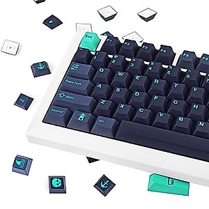 GEKUCAP Custom Keycaps, 129 Keys Dark Blue Keycaps, Dye Sublimation PBT Key Caps, Cherry Profile Keycaps Hammerhead Shark English Set for Cherry MX Gateron Kailh Switches Mechanical Keyboards