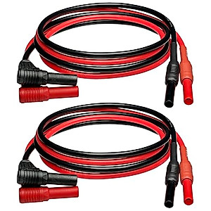 CESS-222 Meter Test Lead Extension Right Angle Male to Female Connector 4mm Banana Plug to Jack Heavy Duty Silicone Wires Multimeter Leads Probes Adapter 12AWG, 2 Pairs, Black & Red, 3 Feet