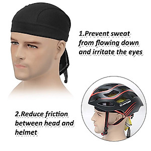 KXF Do Rag Skull Cap Beanie for Men Sweat Wicking Bandana Headbands Pirate Hat Cooling Helmet Liner Biker Head Wrap for Cycling Running Sports Black